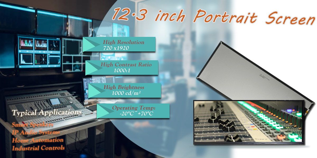 12.3" Portrait Screen,Bar Type 720x1920, 1000 Nits ,MIPI IPS Display